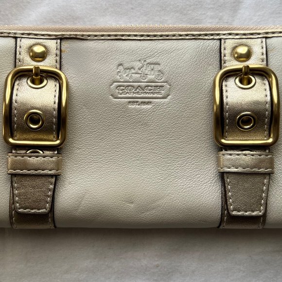 Coach | Bags | Coach Offwhite Leather Long Zip Wallet | Poshmark